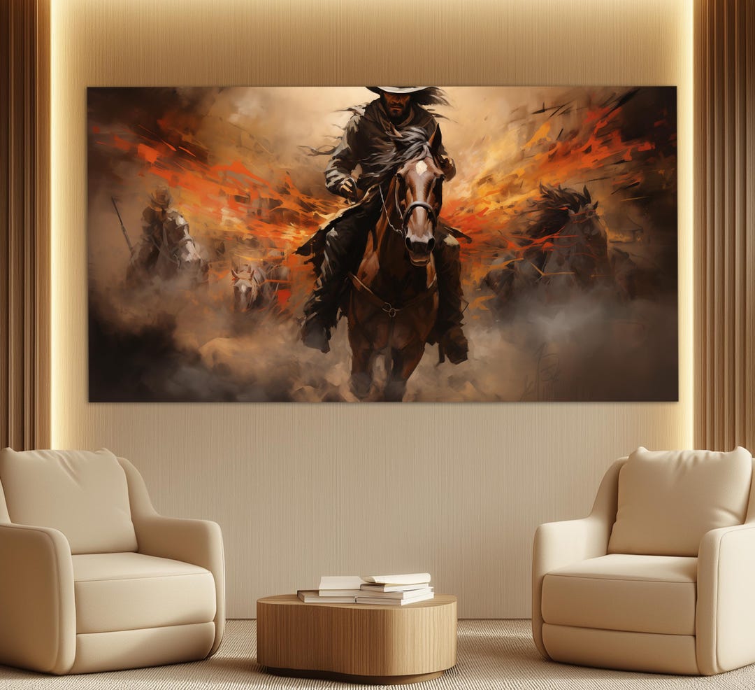 Wild West Rider Canvas Print in a Vintage Oil Painting Style, Western ...