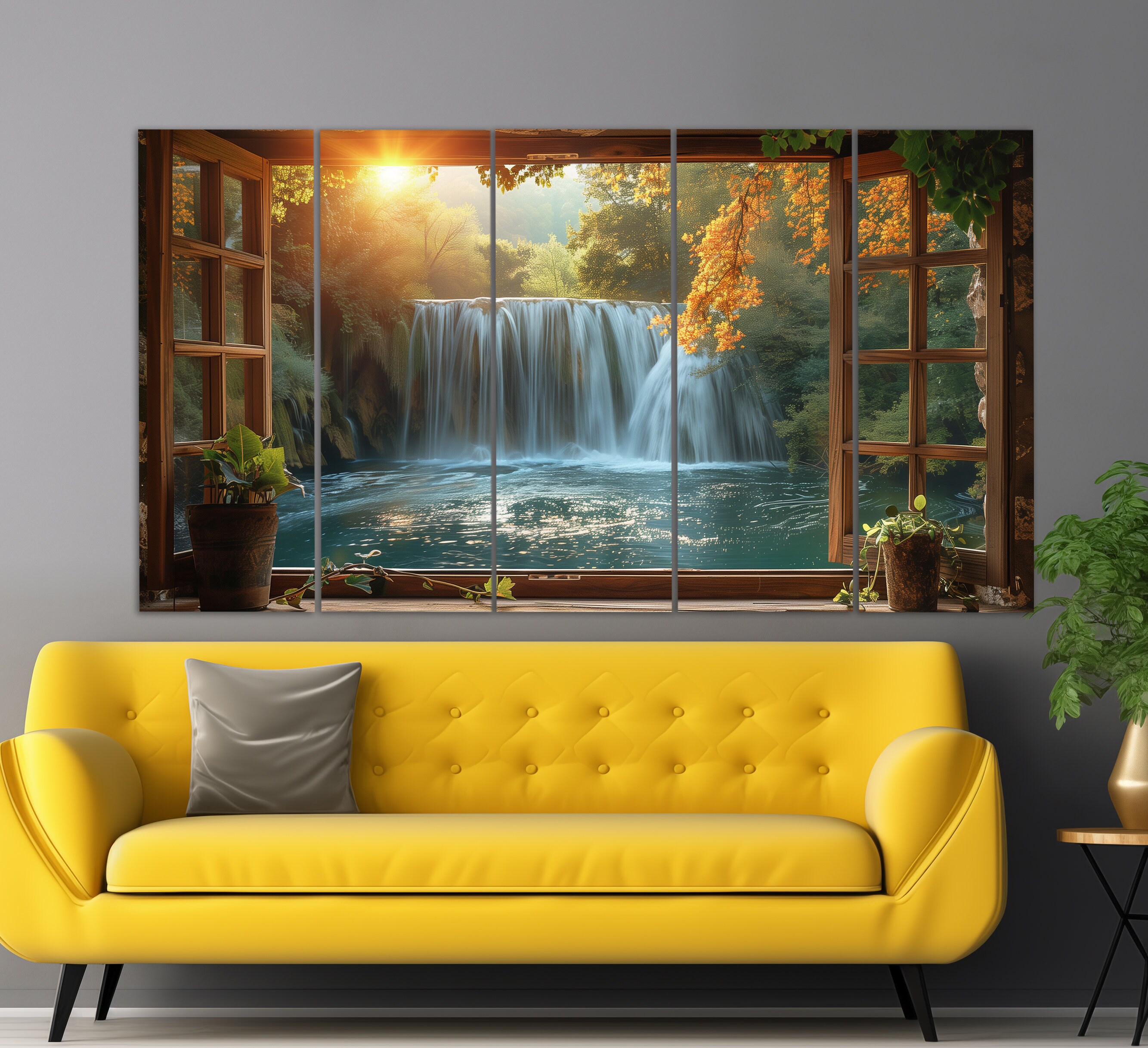 Scenic Waterfall View From Open Window Canvas Print, Nature Wall Art ...