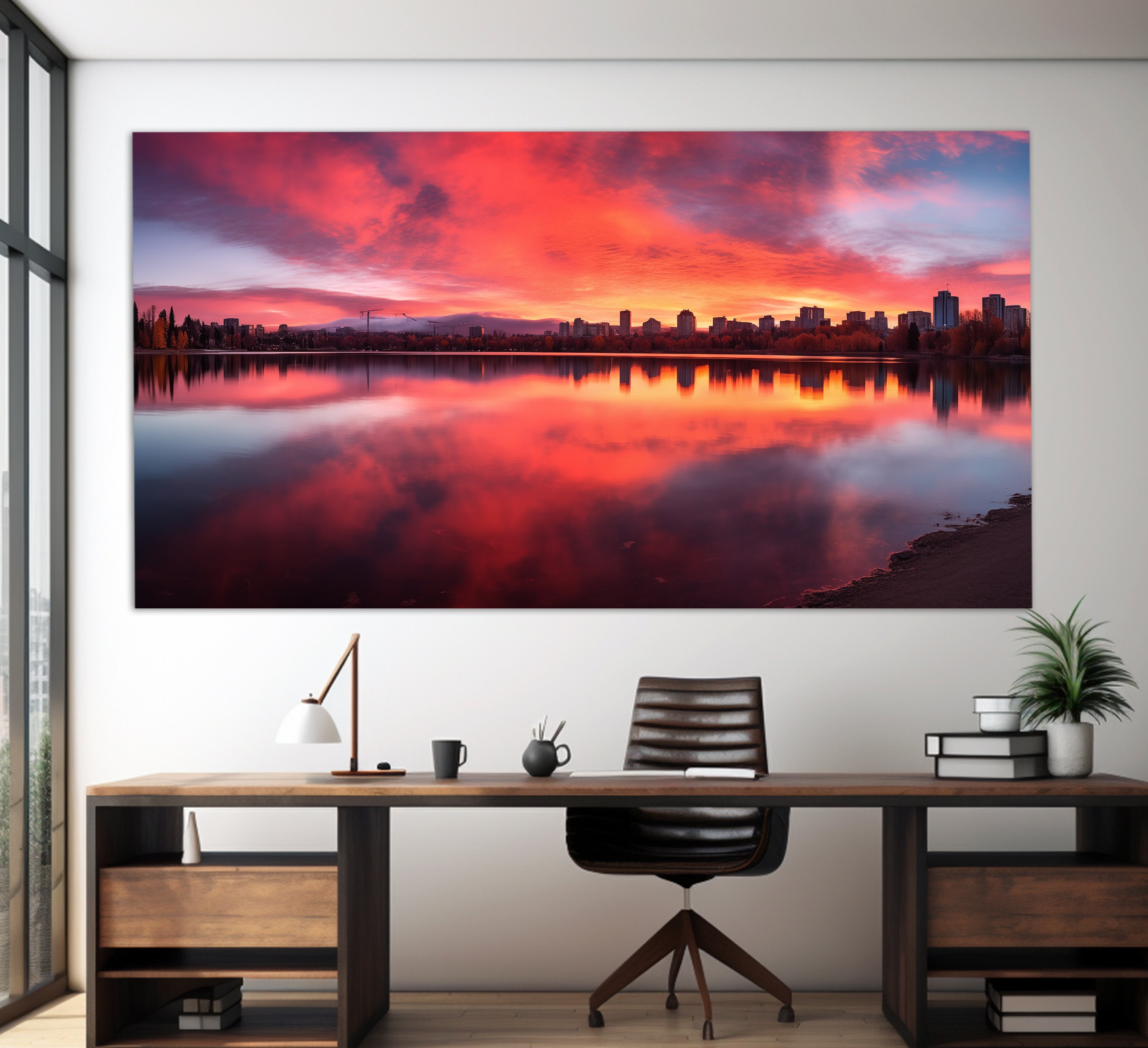 Abstract Calgary Sunset Canvas Print in a Vintage Oil Painting Style ...