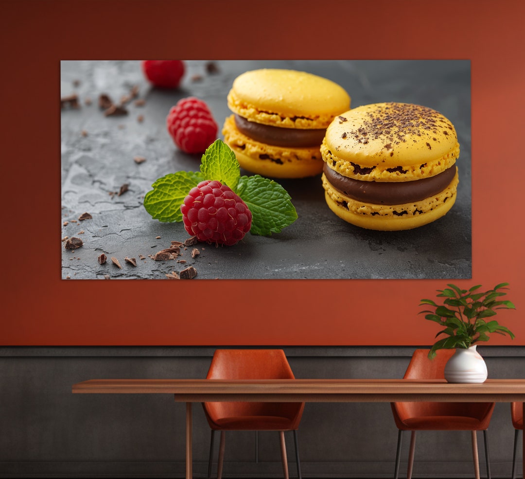 Macarons With Chocolate Canvas Print, Confectionery Decor, Macarons ...