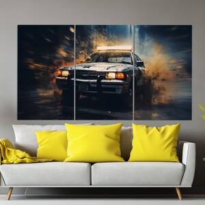 Vintage Police Car Canvas Print in an Oil Painting Style, Police Wall ...