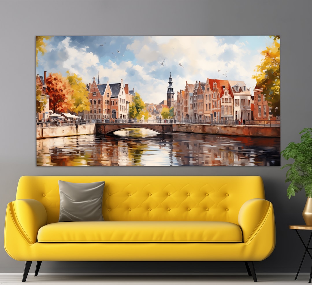 Bruges Canvas Print in a Vintage Oil Painting Style, Abstract Bruges ...