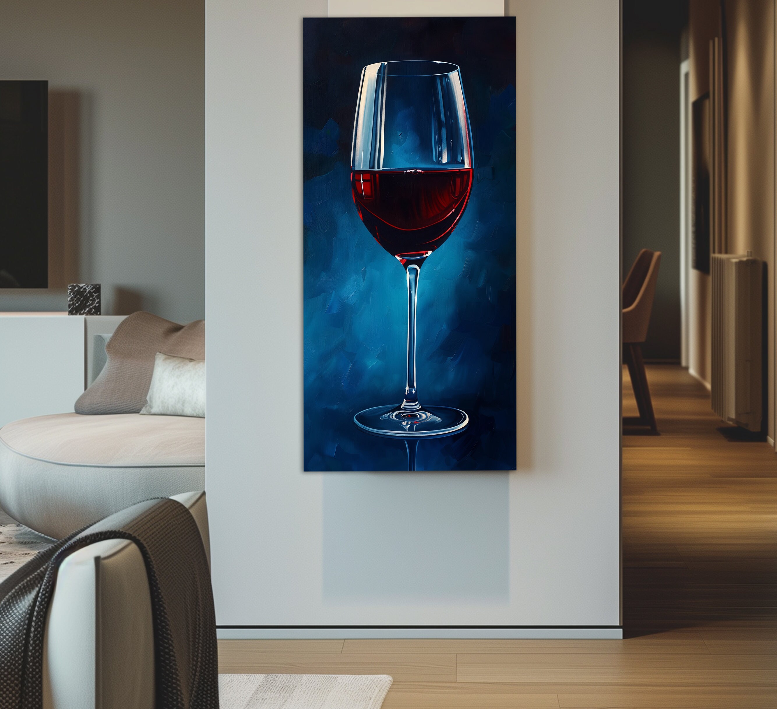 Glass of Wine Canvas Print, Glass of Wine Painting, Modern Kitchen Wall ...