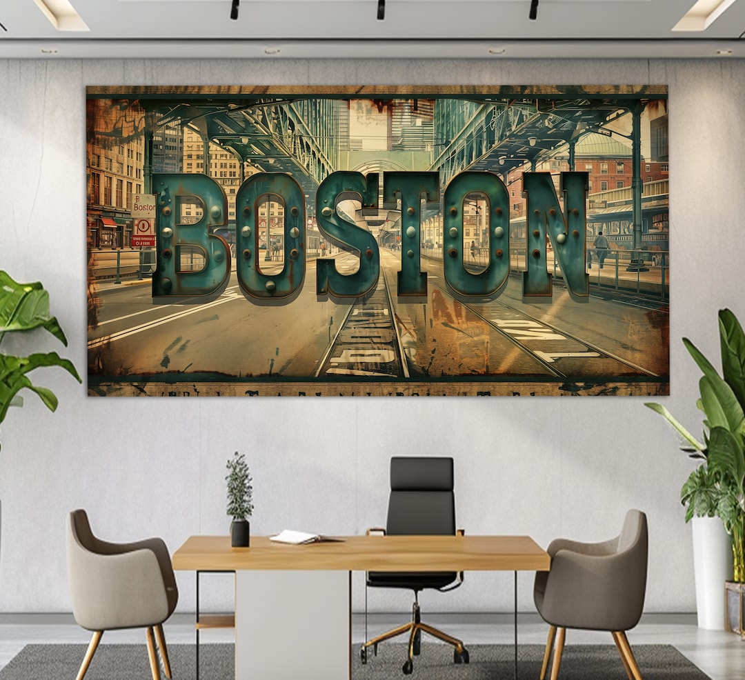 Boston Sign Canvas Print, Abstract Boston Wall Art, Modern Boston Print ...