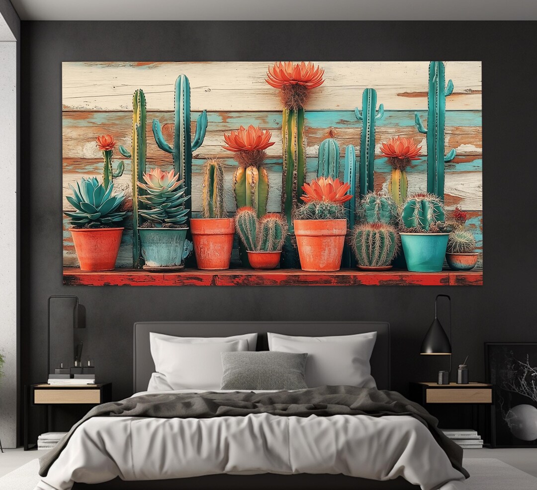 Cacti Canvas Print in a Retro Painting Style, Vintage Cacti Poster ...