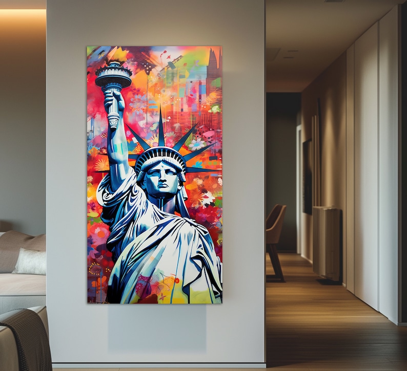 Abstract Statue of Liberty Canvas Print, New York Sign Painting, Modern ...