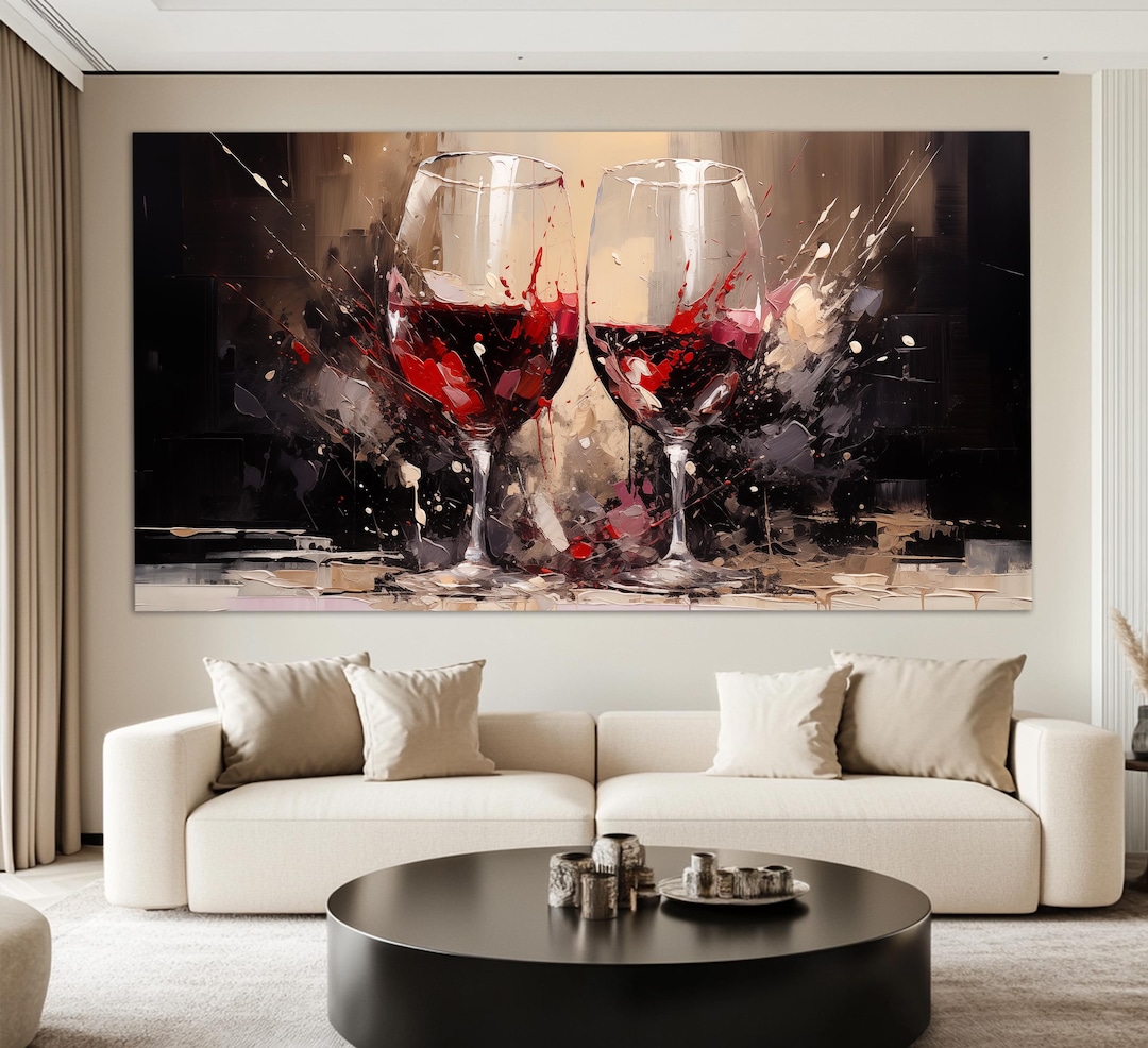 Wine Canvas Wall Art, Abstract Red Wine Glasses Canvas Print, Kitchen ...