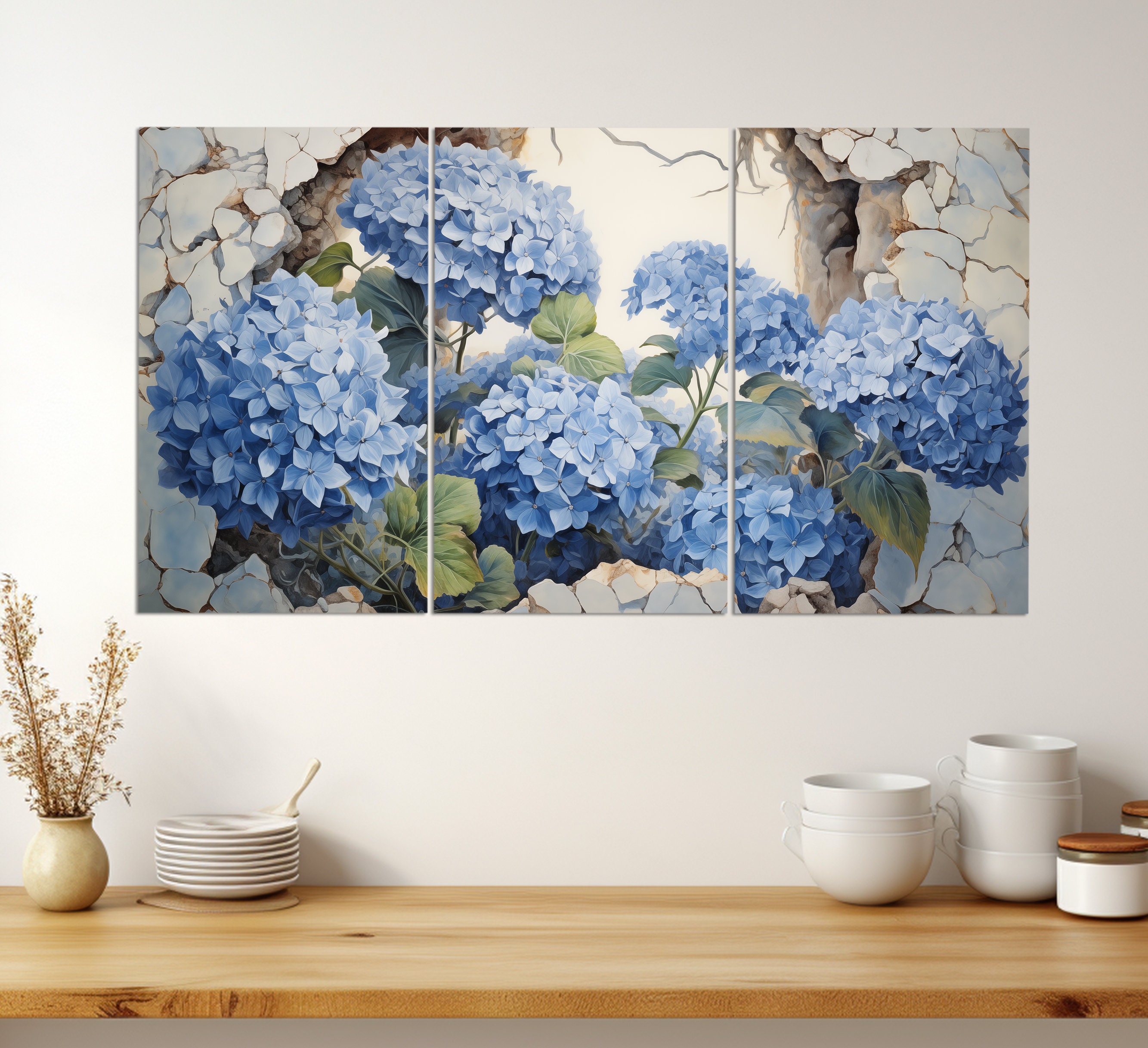 Blue Hydrangea Flowers Canvas Print, Floral Wall Decor, Romantic Wall ...