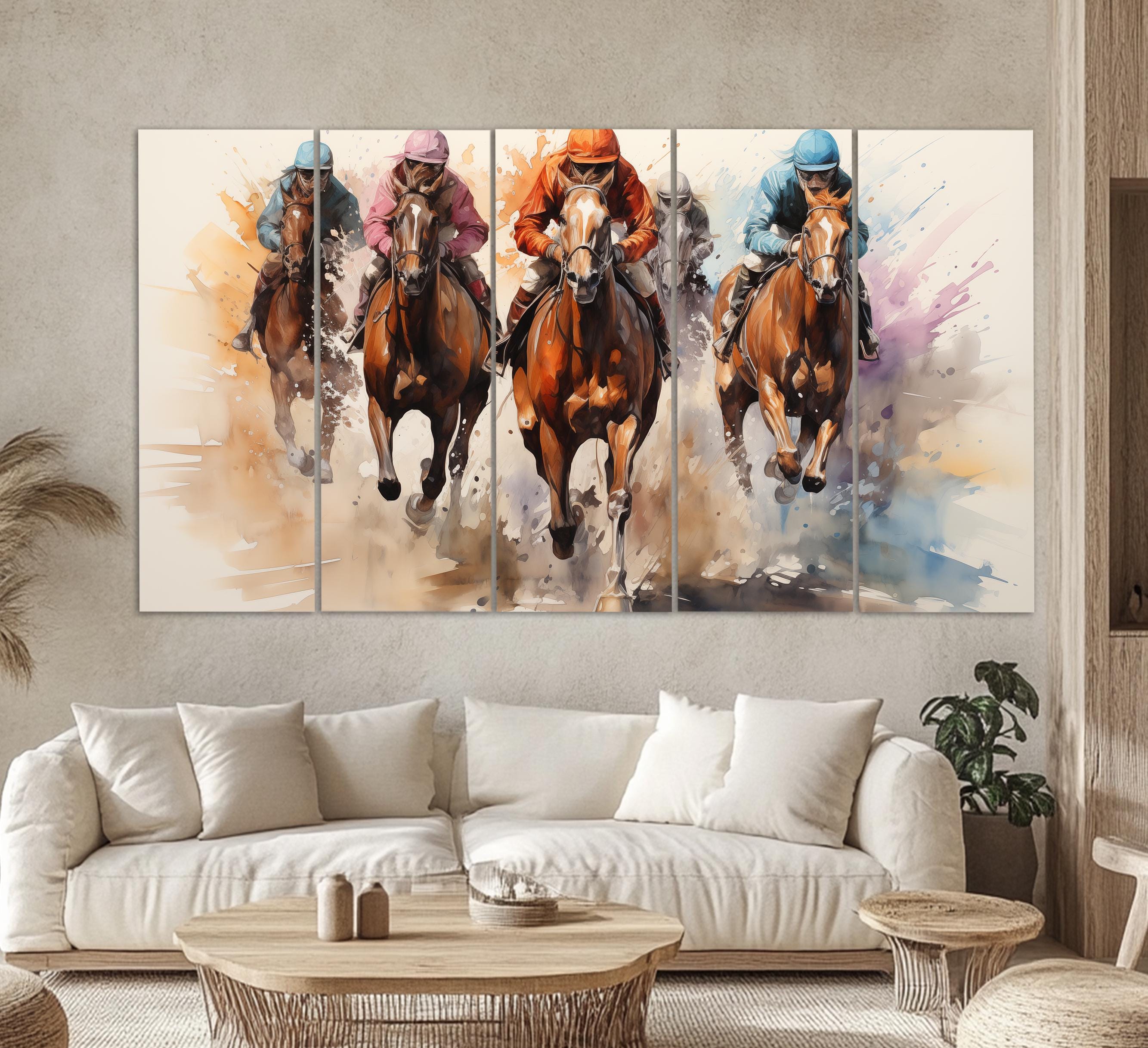 Horse Racing Canvas Print in a Vintage Oil Painting Style, Horse Racing ...