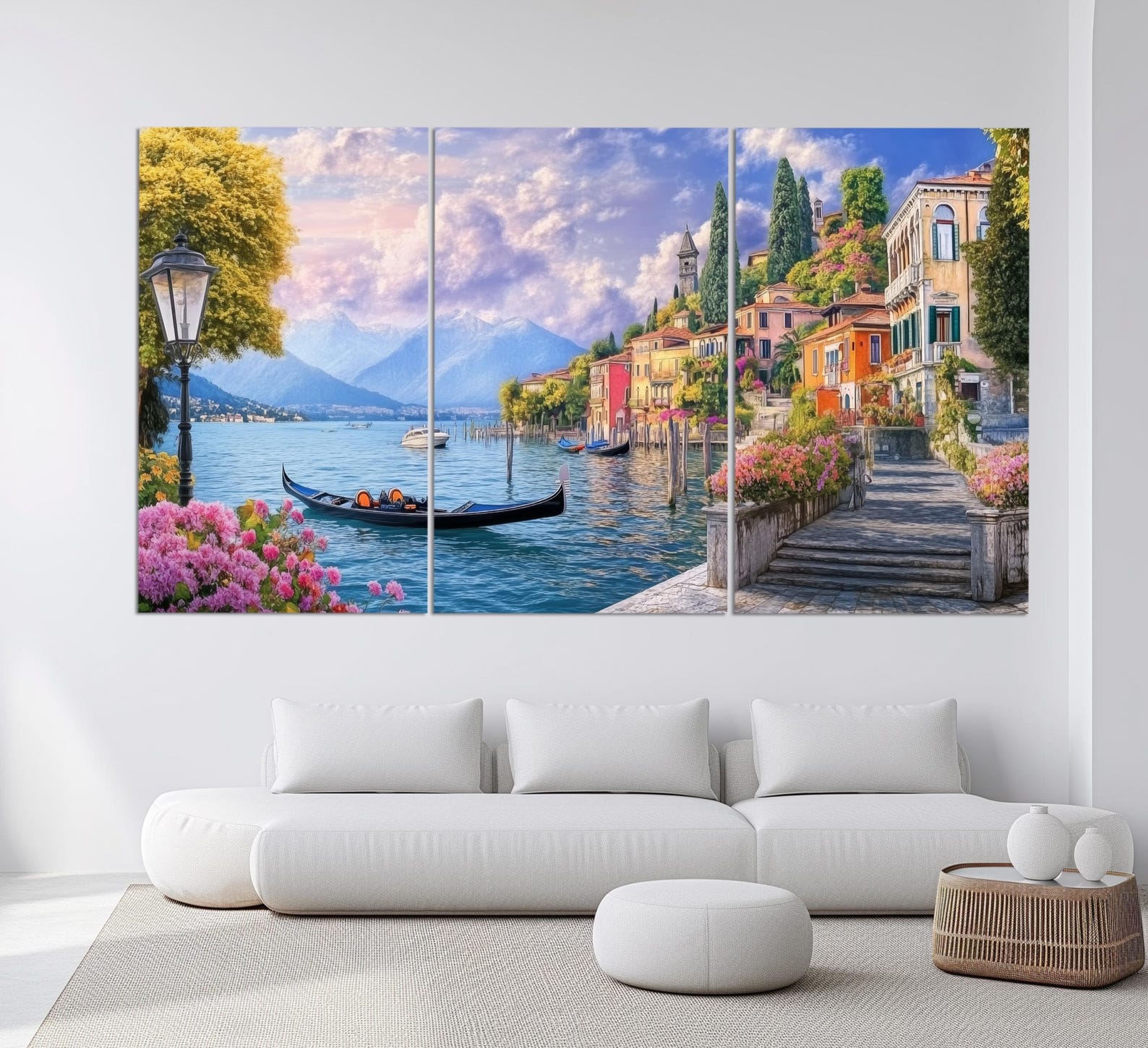 Lake Como Canvas Print in a Vintage Oil Painting Style, Italy Canvas ...