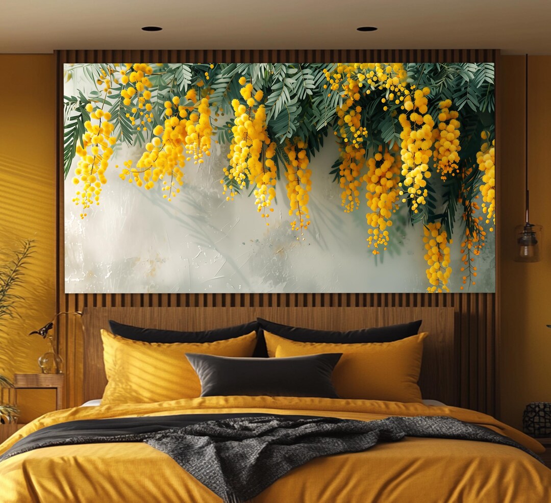 Mimosa Flowers Canvas Print, Abstract Mimosa Painting, Luxury Wall Art ...