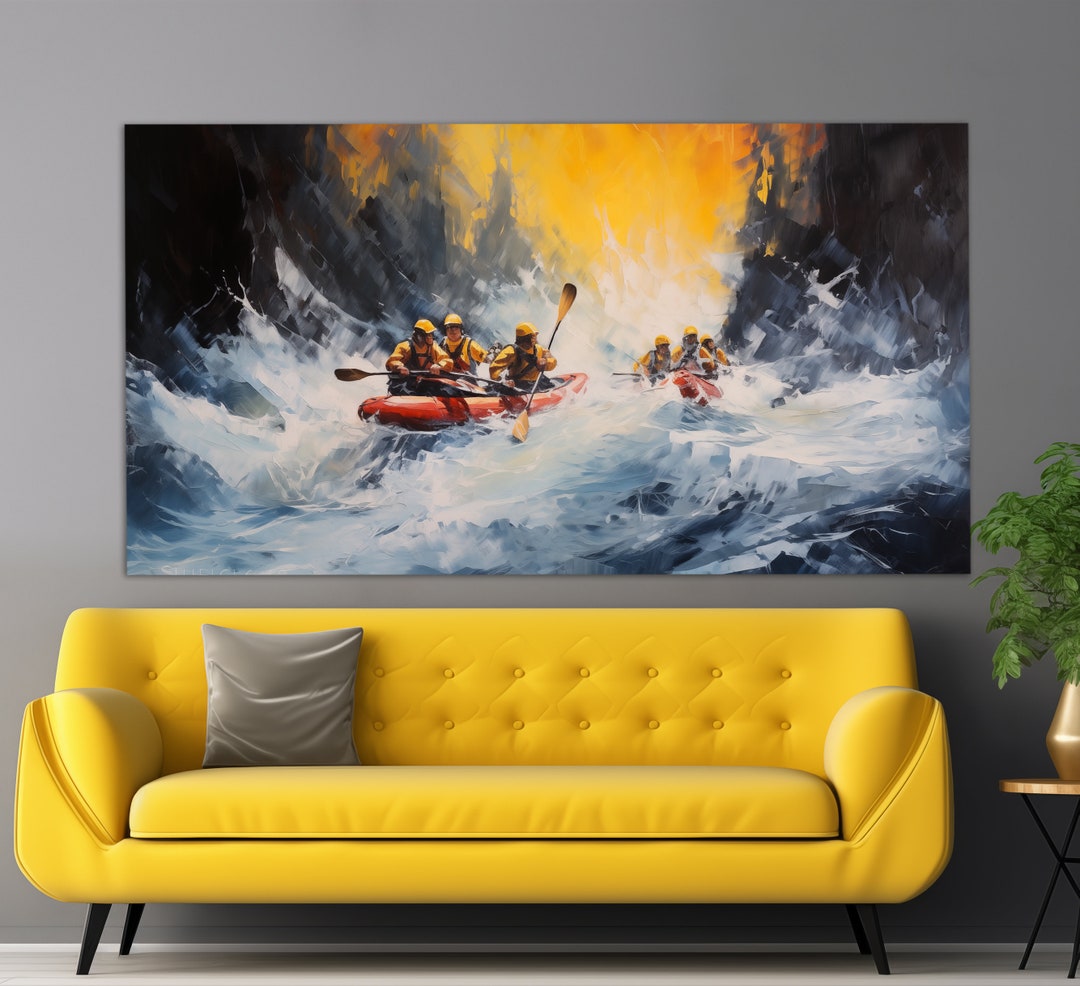 Abstract Rafting Canvas Print in an Oil Painting Style, Rafting Wall ...