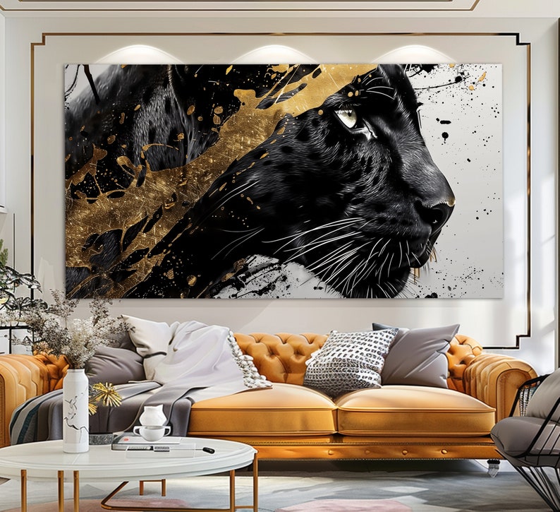Black Panther Abstract Canvas Print, Panthers Wall Art, Luxury Interior ...