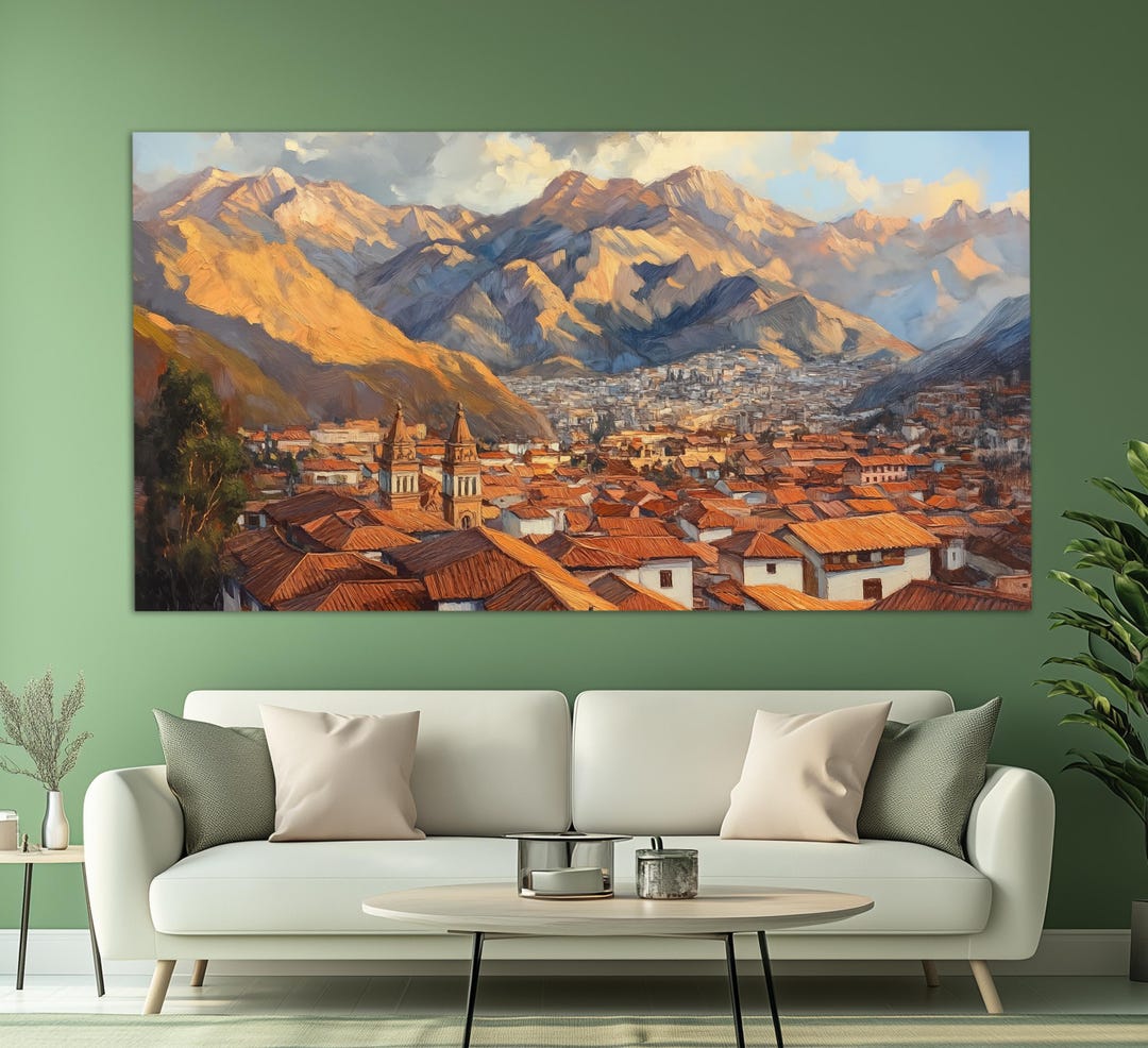 Peru Wall Art, Cusco Skyline Canvas Print in an Oil Painting Style ...