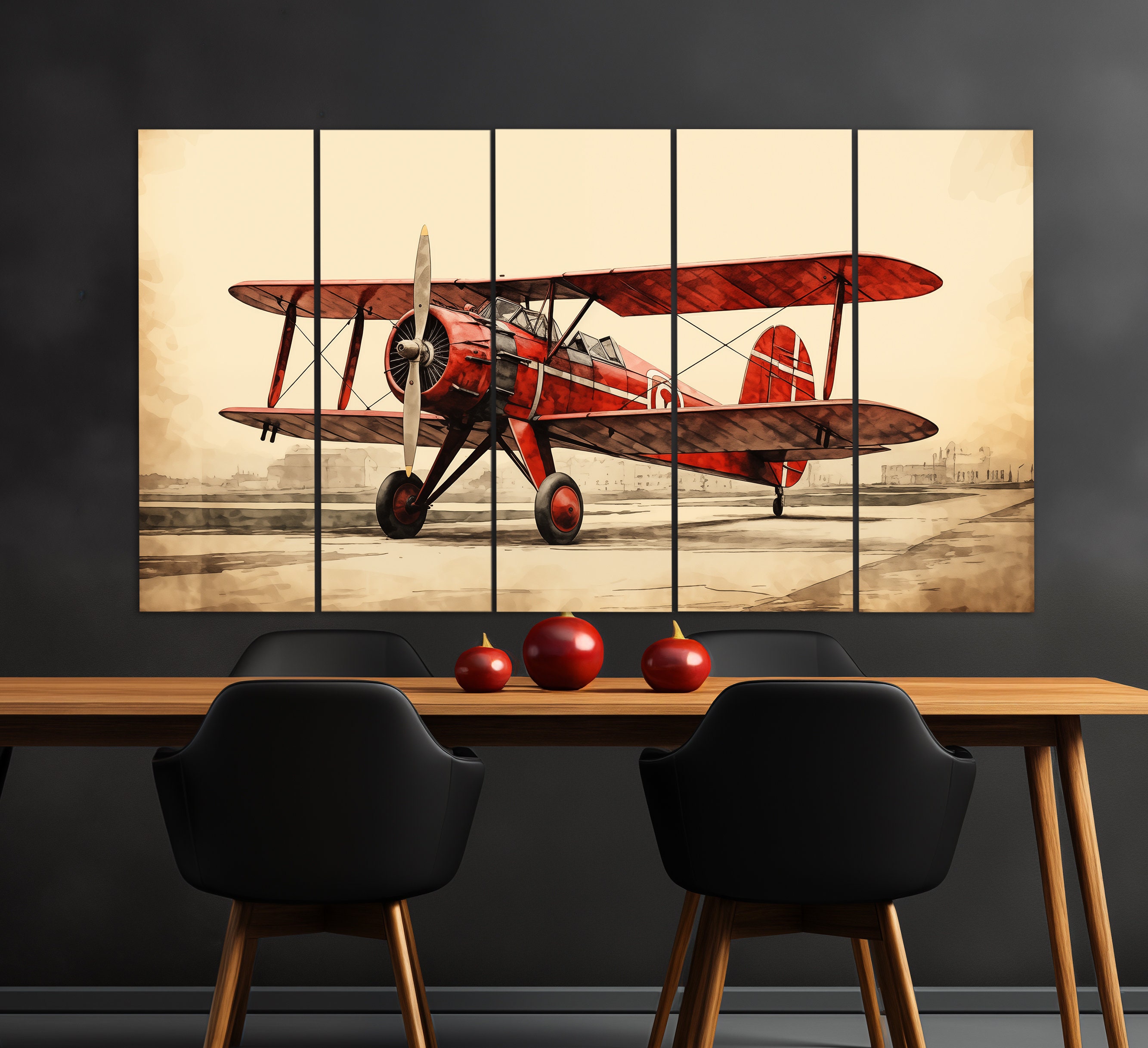 Vintage Biplane Canvas Print, Aircraft Wall Art, Pilot Gift, Retro ...