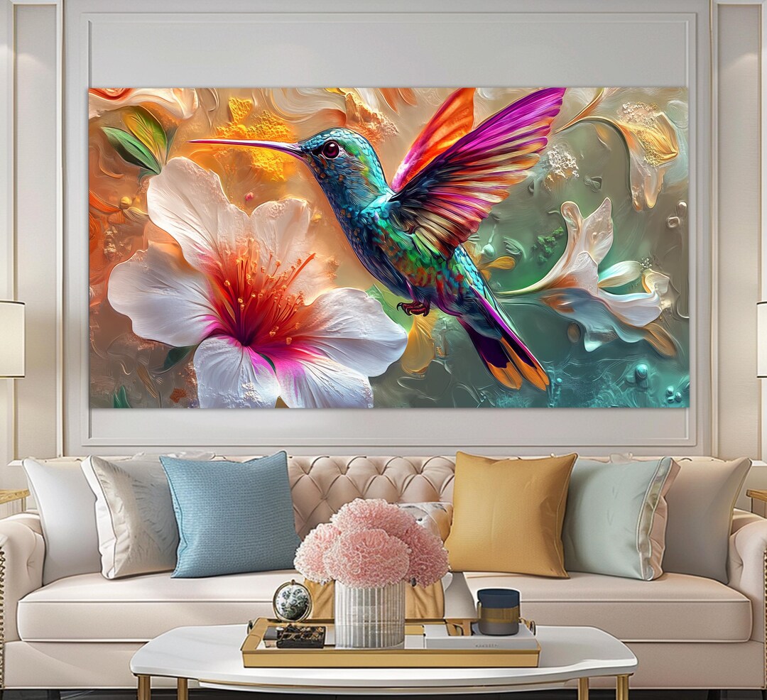 Colorful Hummingbird Canvas Print, Birds Wall Art, Hummingbird Painting ...