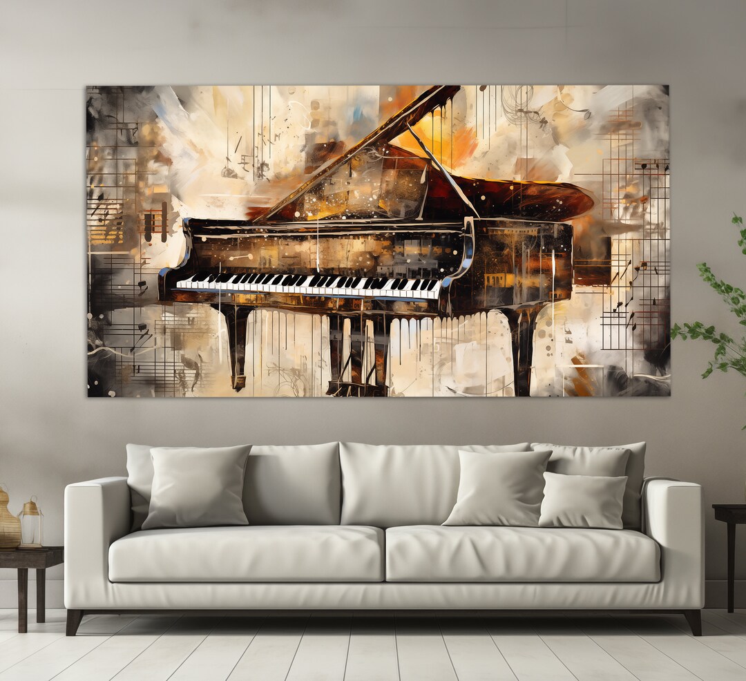 Abstract Grand Piano Canvas Print in Retro Painting Style, Music Wall ...