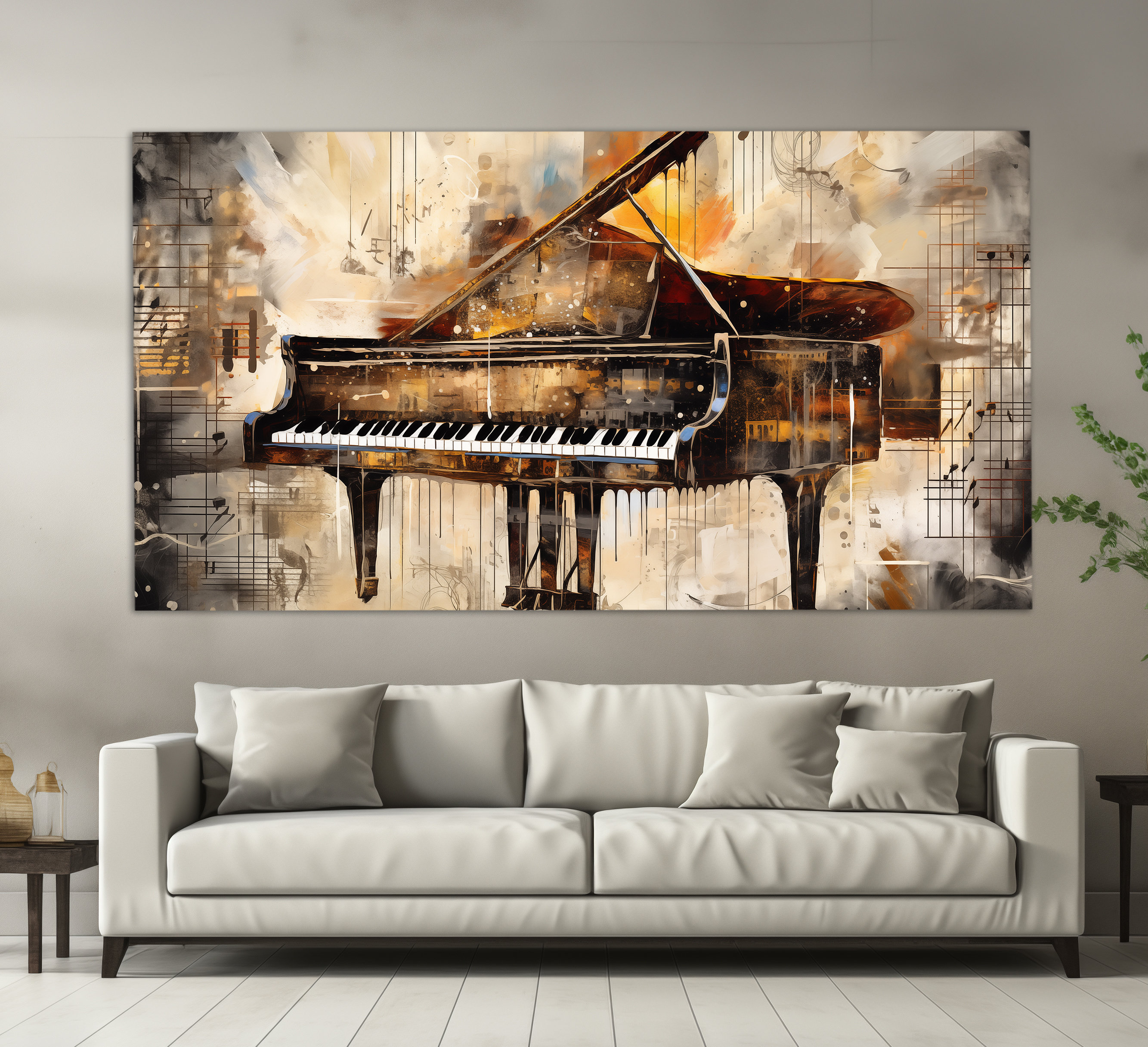 Abstract Grand Piano Canvas Print in Retro Painting Style, Music Wall ...