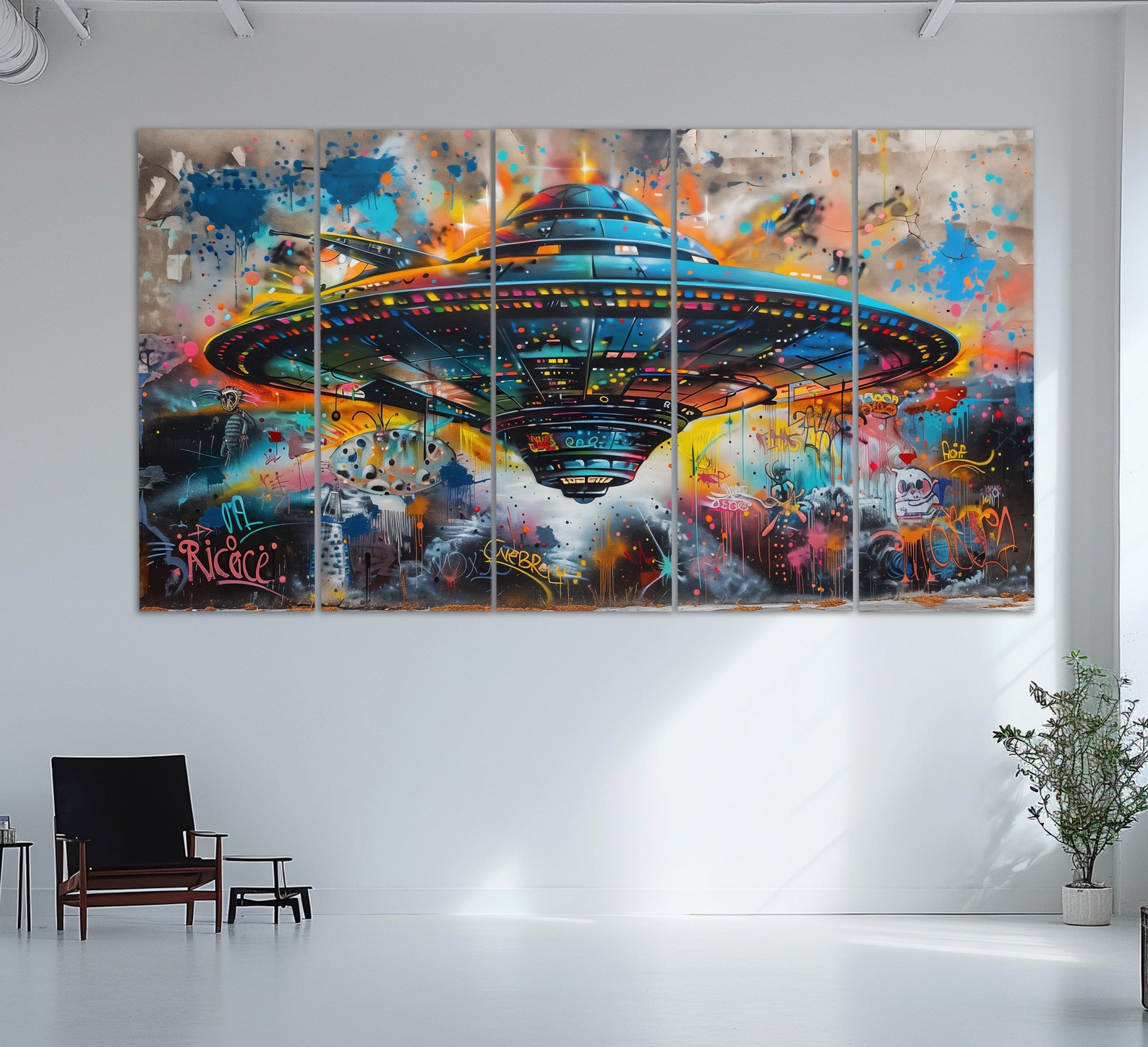 UFO Wall Art, Flying Saucer Canvas Print, Abstract UFO Poster,ufo ...