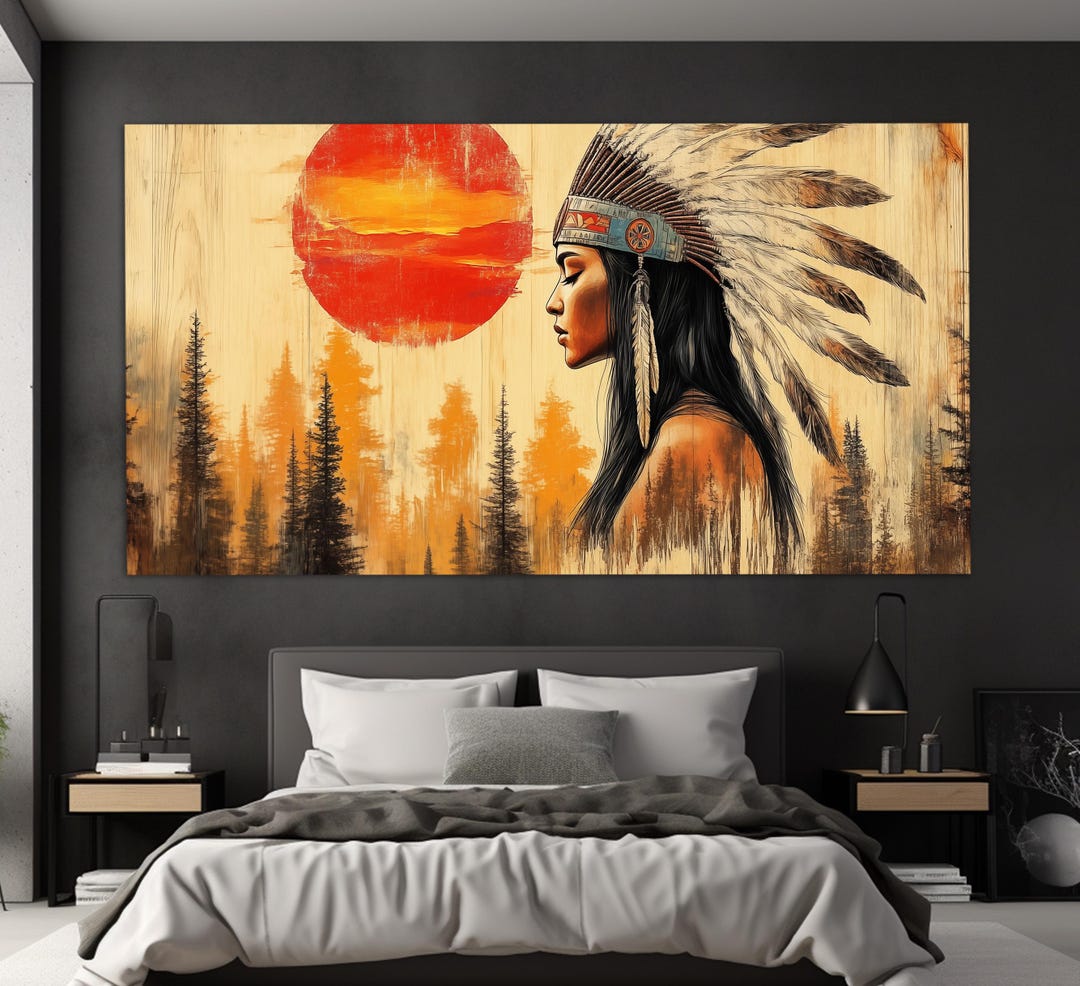 Beautiful Native American Woman Canvas Print in an Oil Painting Style ...