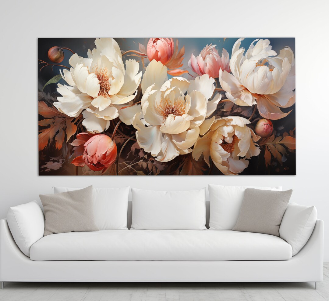Peonies Flowers Canvas Print, Floral Wall Decor, Romantic Wall Art ...