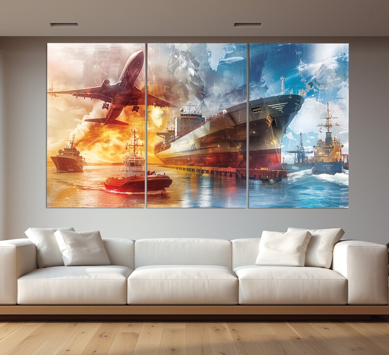 Logistics Wall Art, Logistics Office Wall Decor, Plane and Ships Print ...