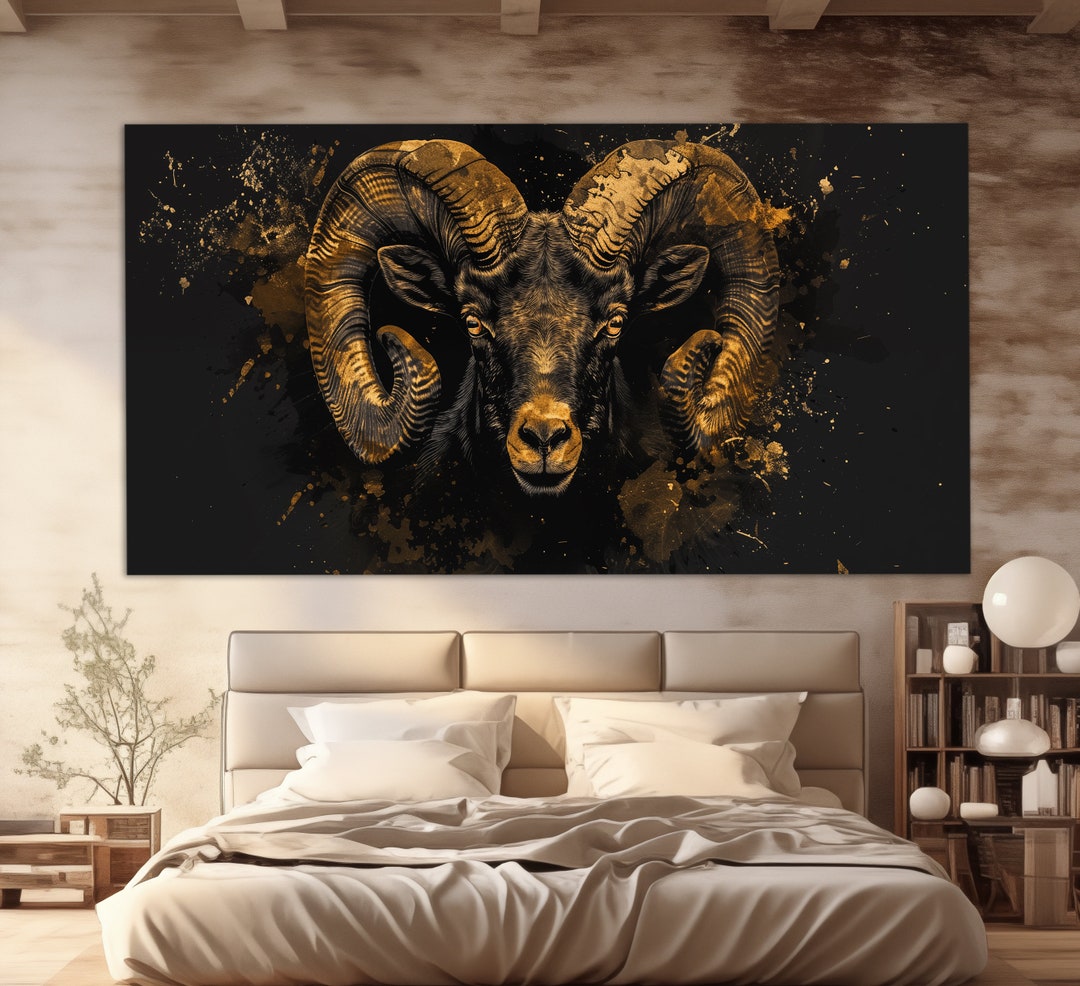 Ram Canvas Print in an Oil Painting Style, Arias Sign Poster, Arias ...