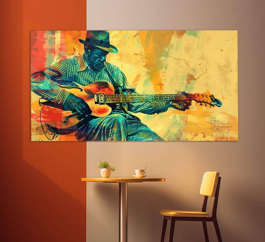 Abstract Guitar Player Canvas Print in Pop Art Oil Painting Style ...
