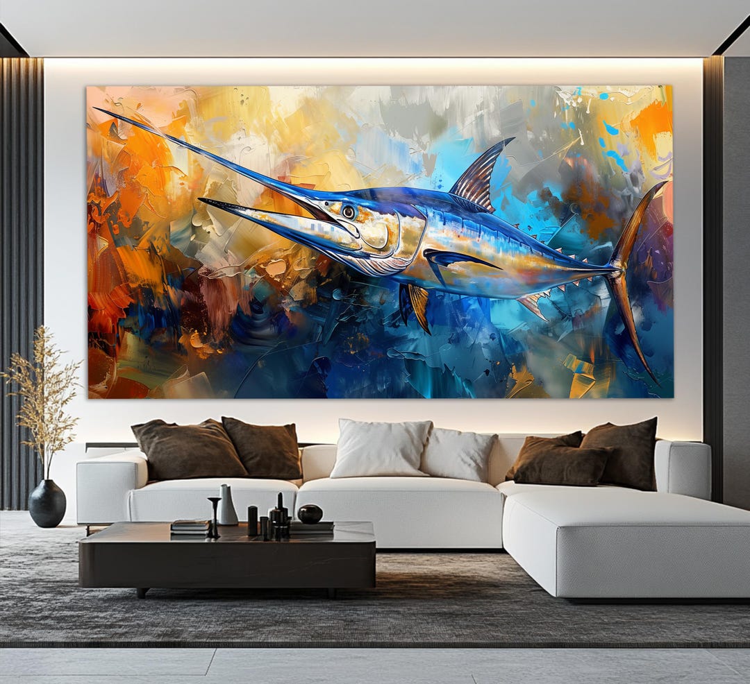 Abstract Blue Marlin Fish Canvas Print in a Painting Style, Blue Marlin ...