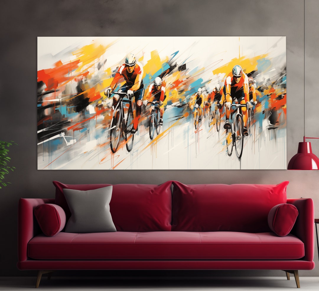 Abstract Cycling Canvas Print in an Oil Painting Style, Cycling Wall ...