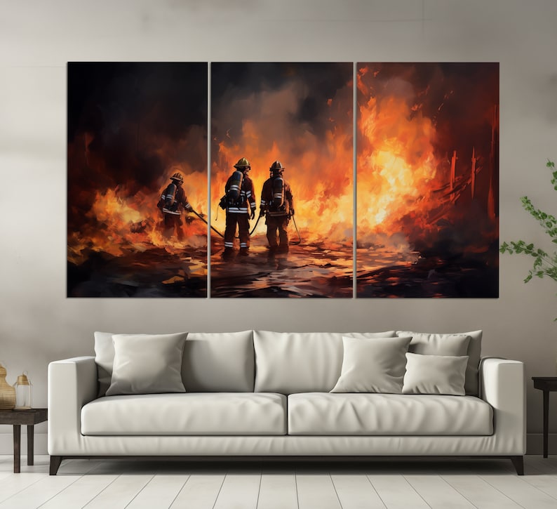 Firefighting Canvas Print, Firefighter Gift, Fire Painting, Fire Wall ...