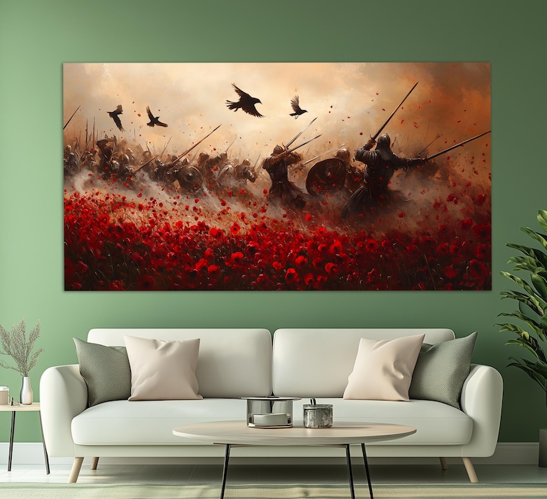 Medieval Battle of Knights in a Poppy Field Canvas Print in a Vintage ...