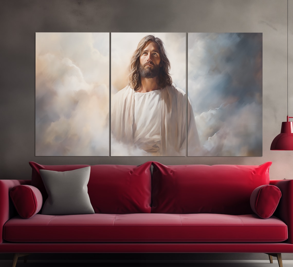 Jesus Christ Neutral Tones Canvas Print in a Vintage Oil Painting Style ...