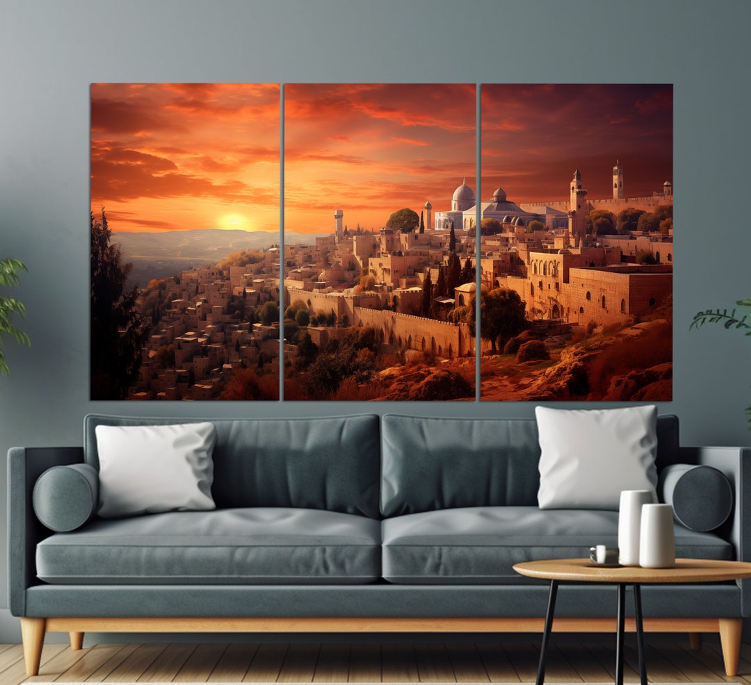 Jerusalem Canvas Print in a Vintage Oil Painting Style, Jerusalem Wall ...