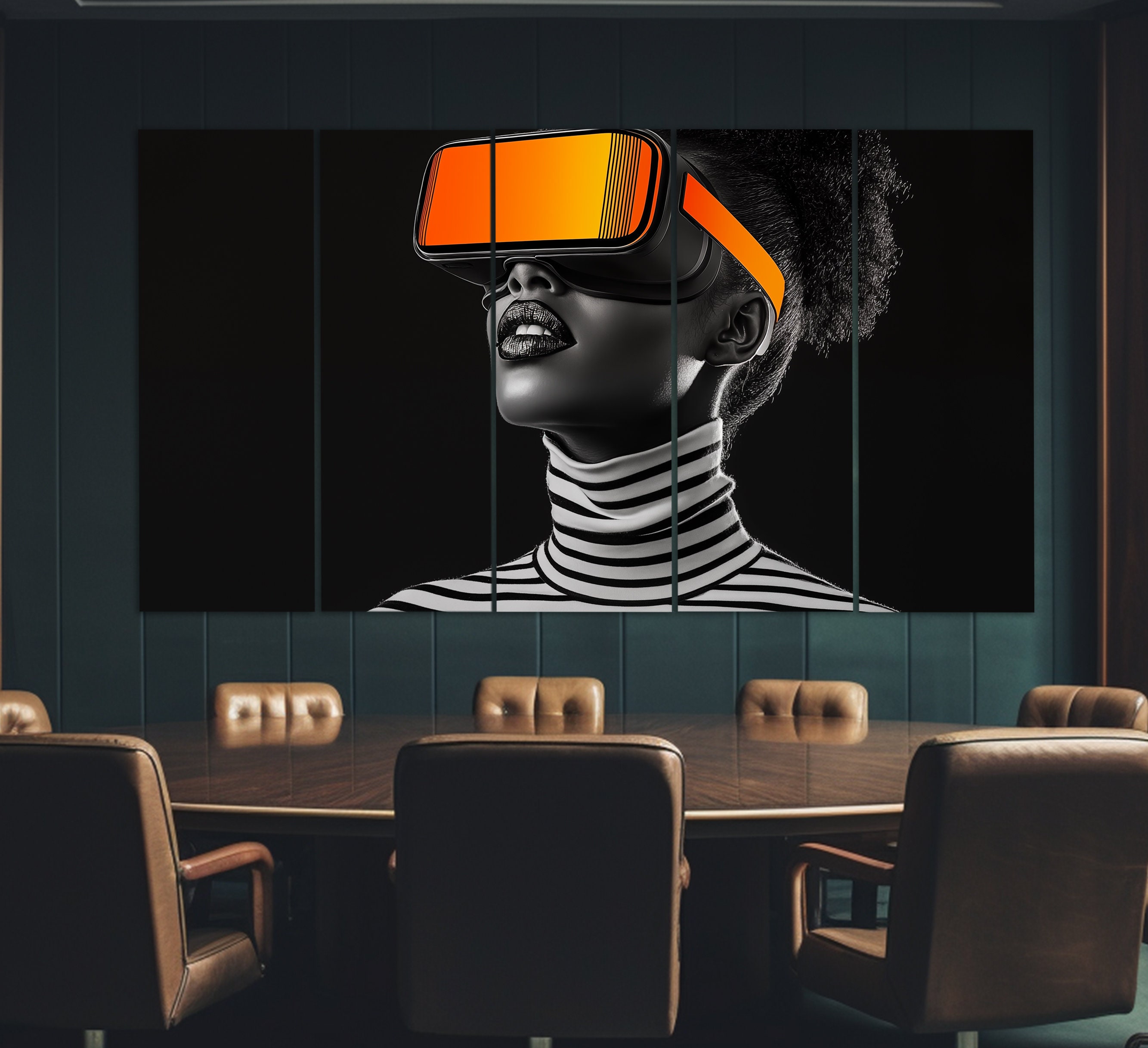 African Girl in VR Glasses Abstract Canvas Print, Virtual Reality Wall ...