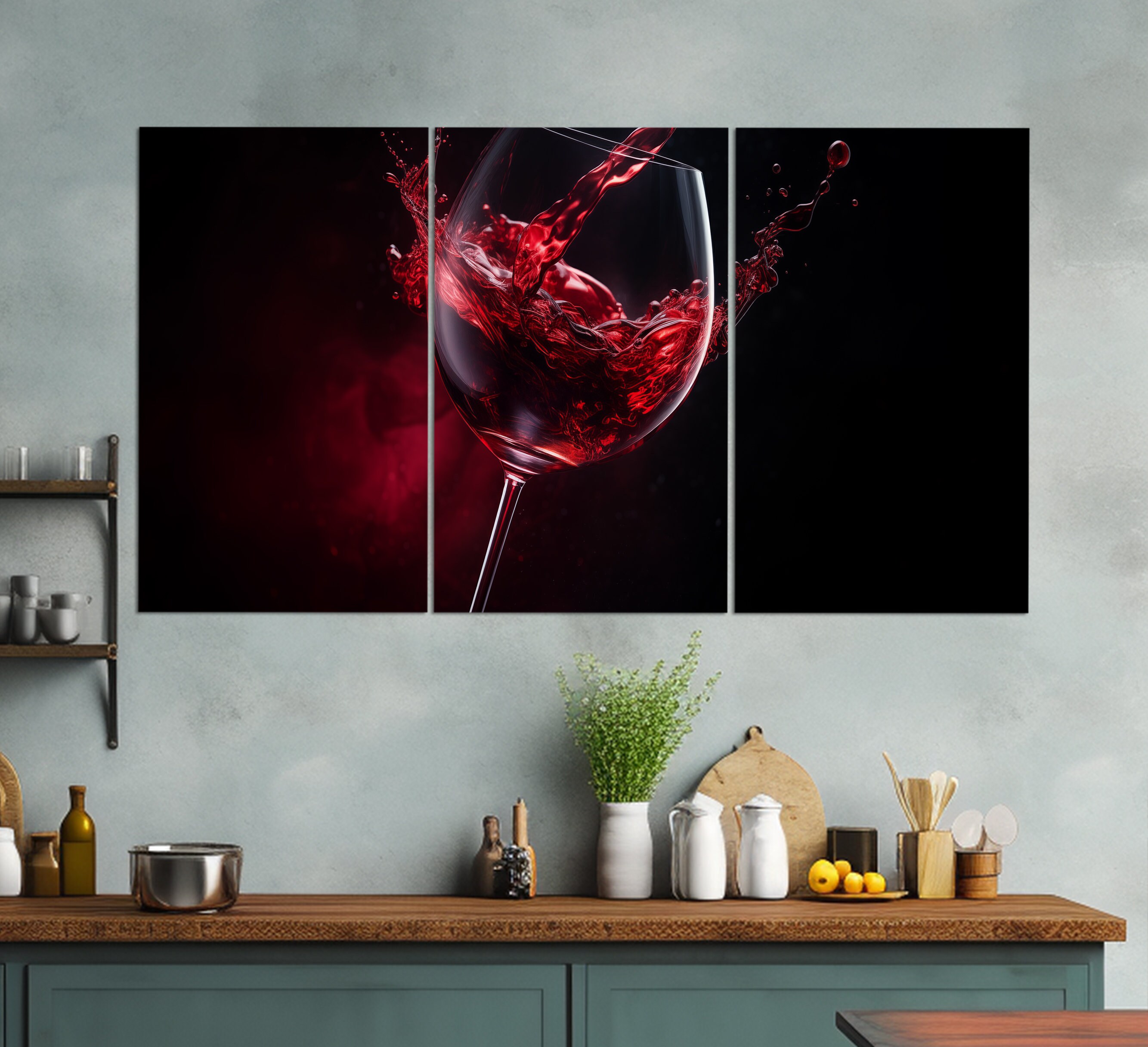 Wine Wall Art, Abstract Red Wine Glass Canvas Print, Kitchen Wall Decor ...