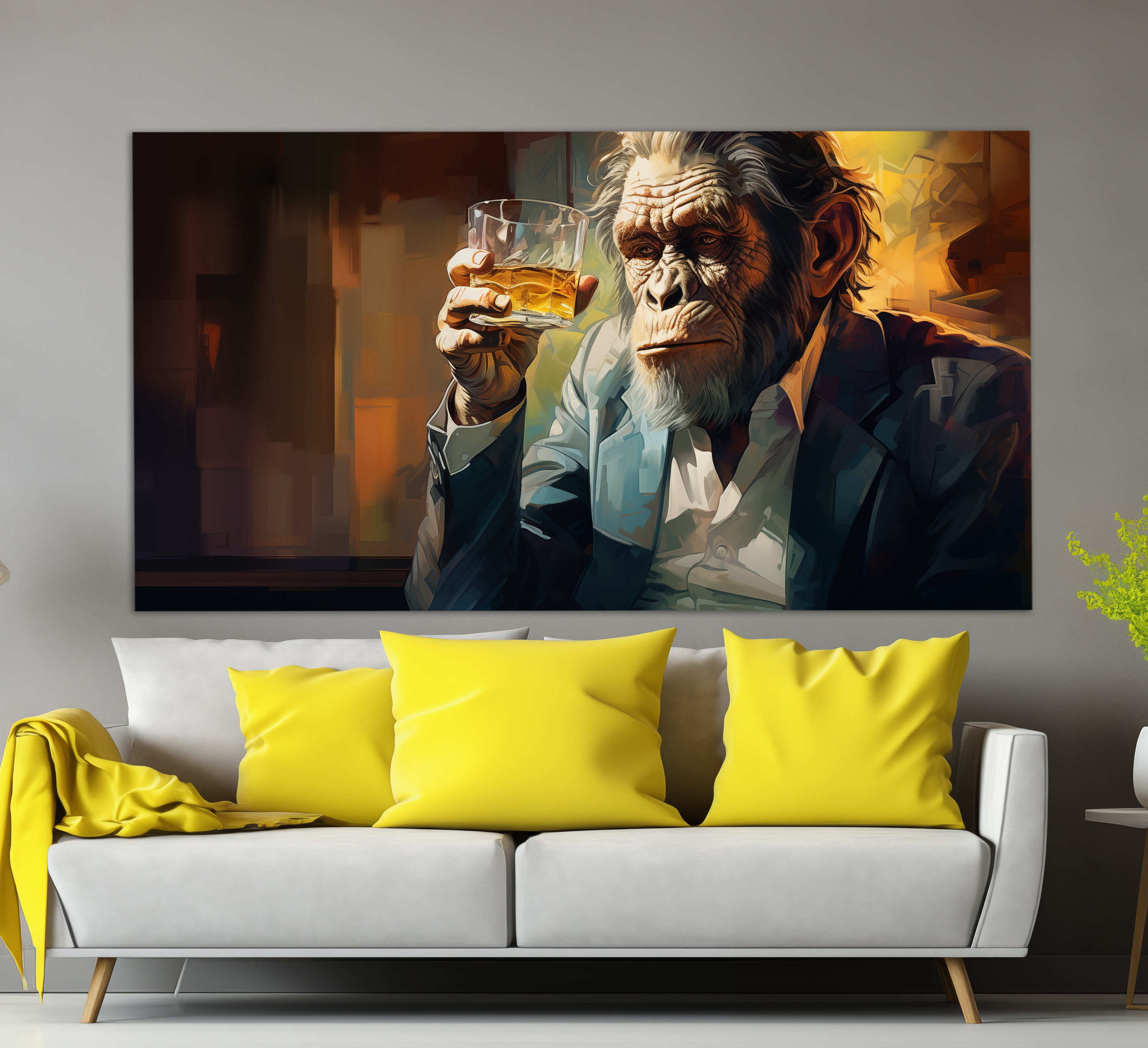 Monkey With a Glass of Whiskey Canvas Print, Pub Wall Art, Whiskey ...