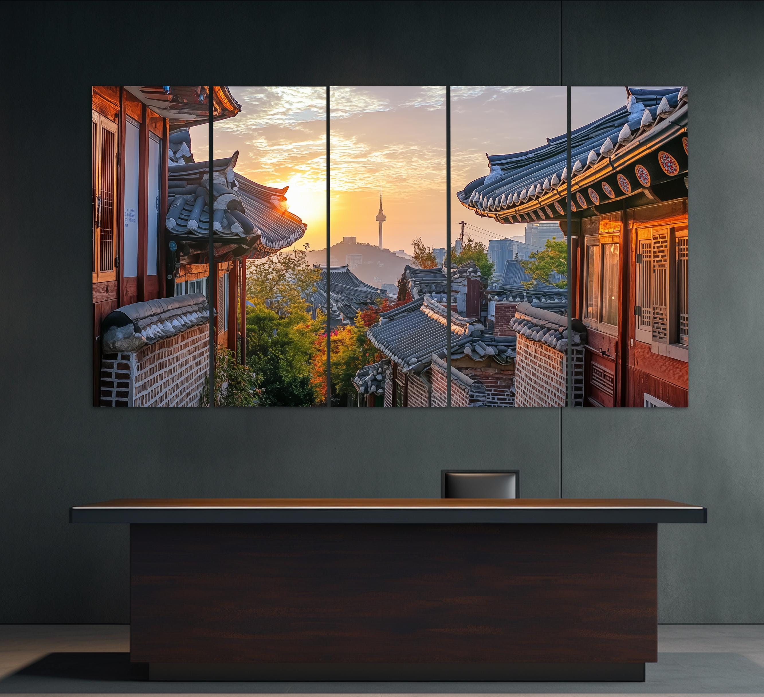 Bukchon Hanok Village Canvas Print in a Vintage Oil Painting Style ...
