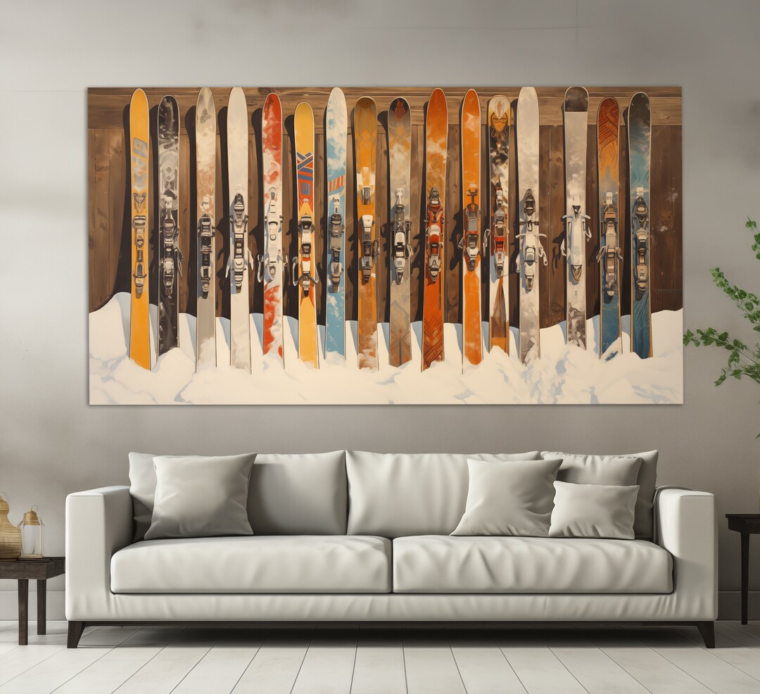 Vintage Ski Wall Art, Skiing Canvas Print, Abstract Ski Painting, Ski ...