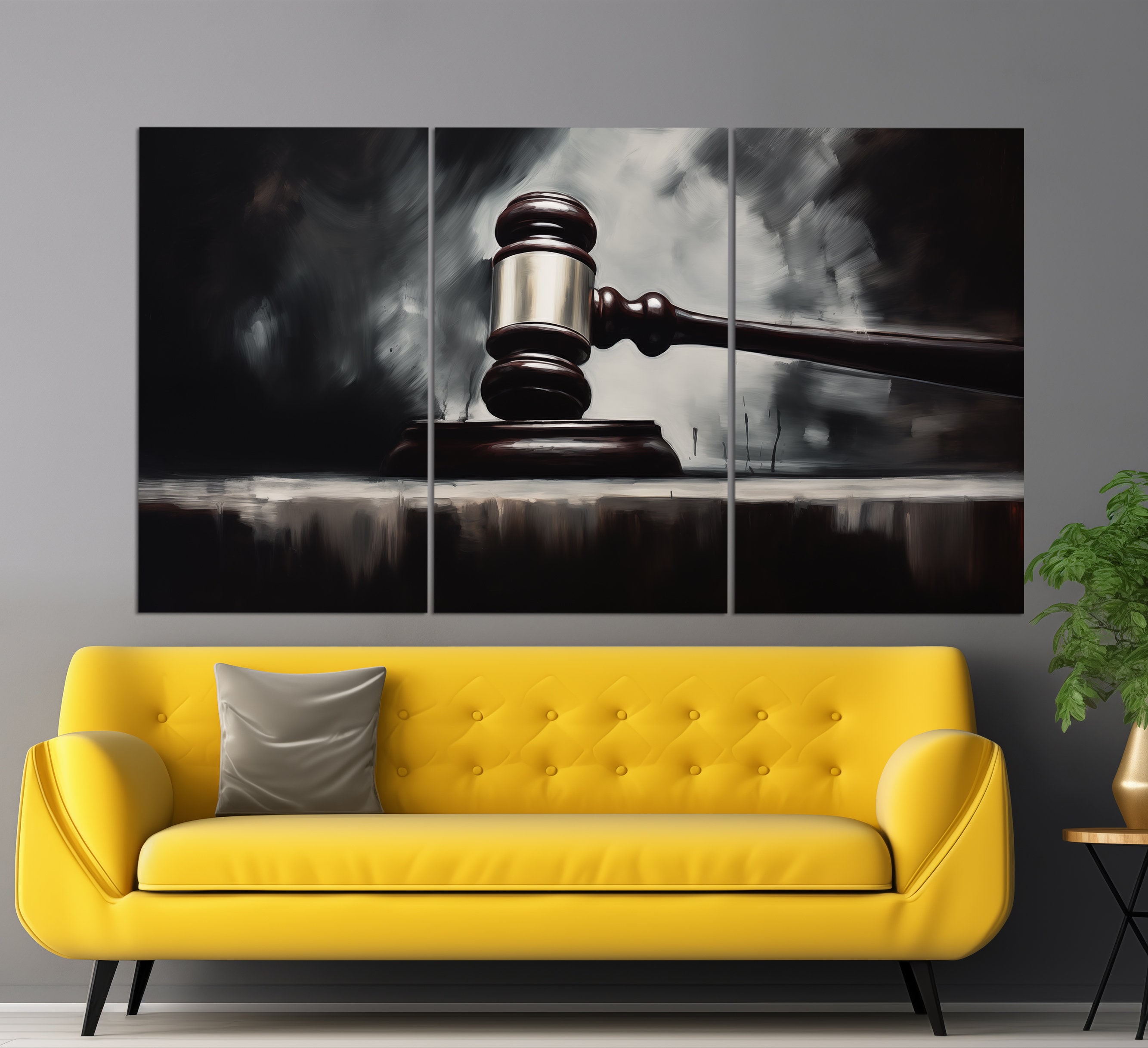 Justice Wall Art, Judge Hammer Canvas Print in a Vintage Oil Painting ...