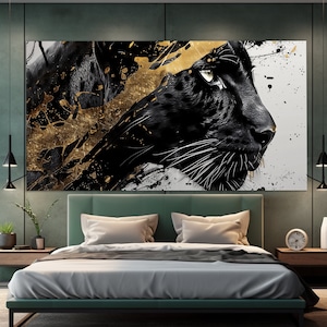 Black Panther Abstract Canvas Print, Panthers Wall Art, Luxury Interior ...