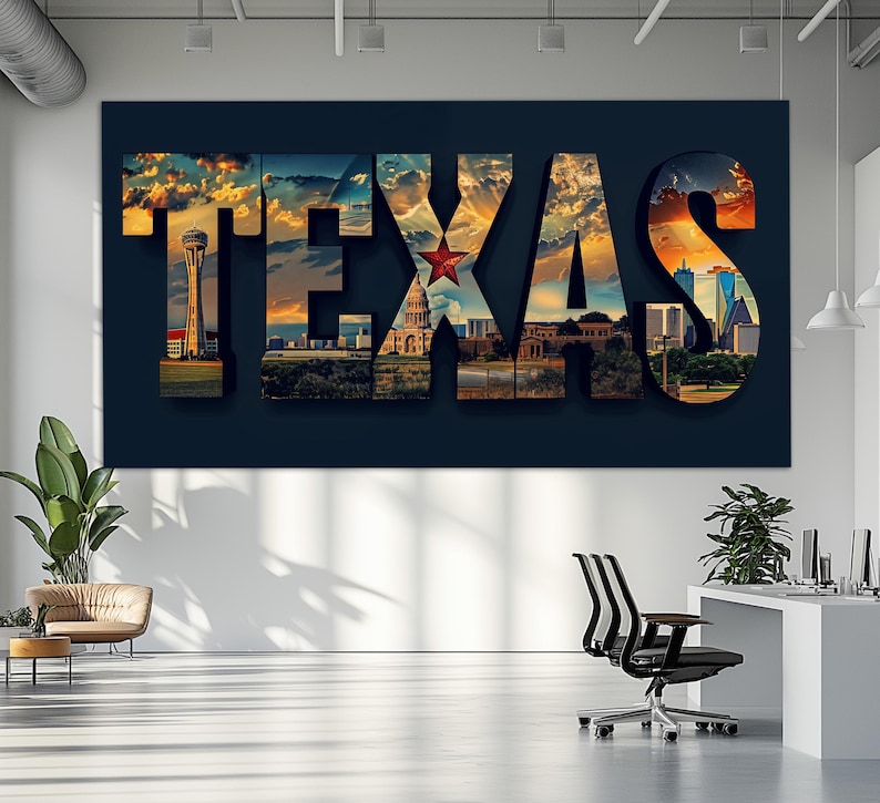 Texas Sign Canvas Print, Abstract Texas Wall Art, Modern Texas Print ...