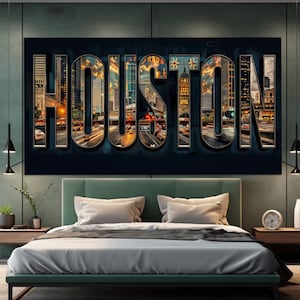 Houston Sign Canvas Print, Modern Houston Wall Art, Abstract Houston ...