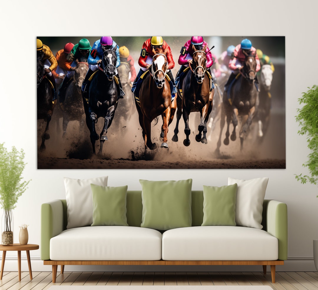 Horse Racing Canvas Print, Horse Derby Wall Art, Horse Riding Painting ...