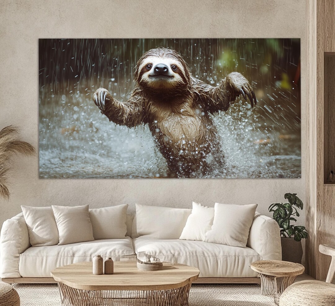 Cute Sloth Under the Rain Canvas Print, Sloth Wall Art, Abstract Sloth ...