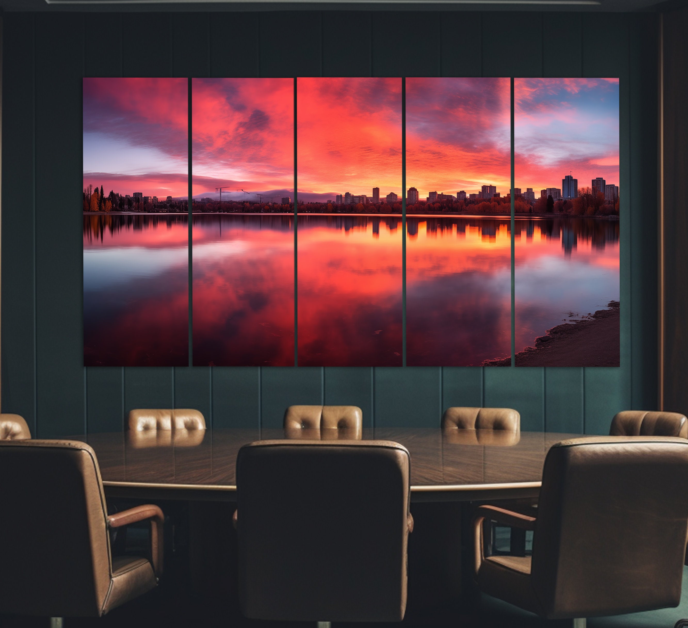 Abstract Calgary Sunset Canvas Print in a Vintage Oil Painting Style ...