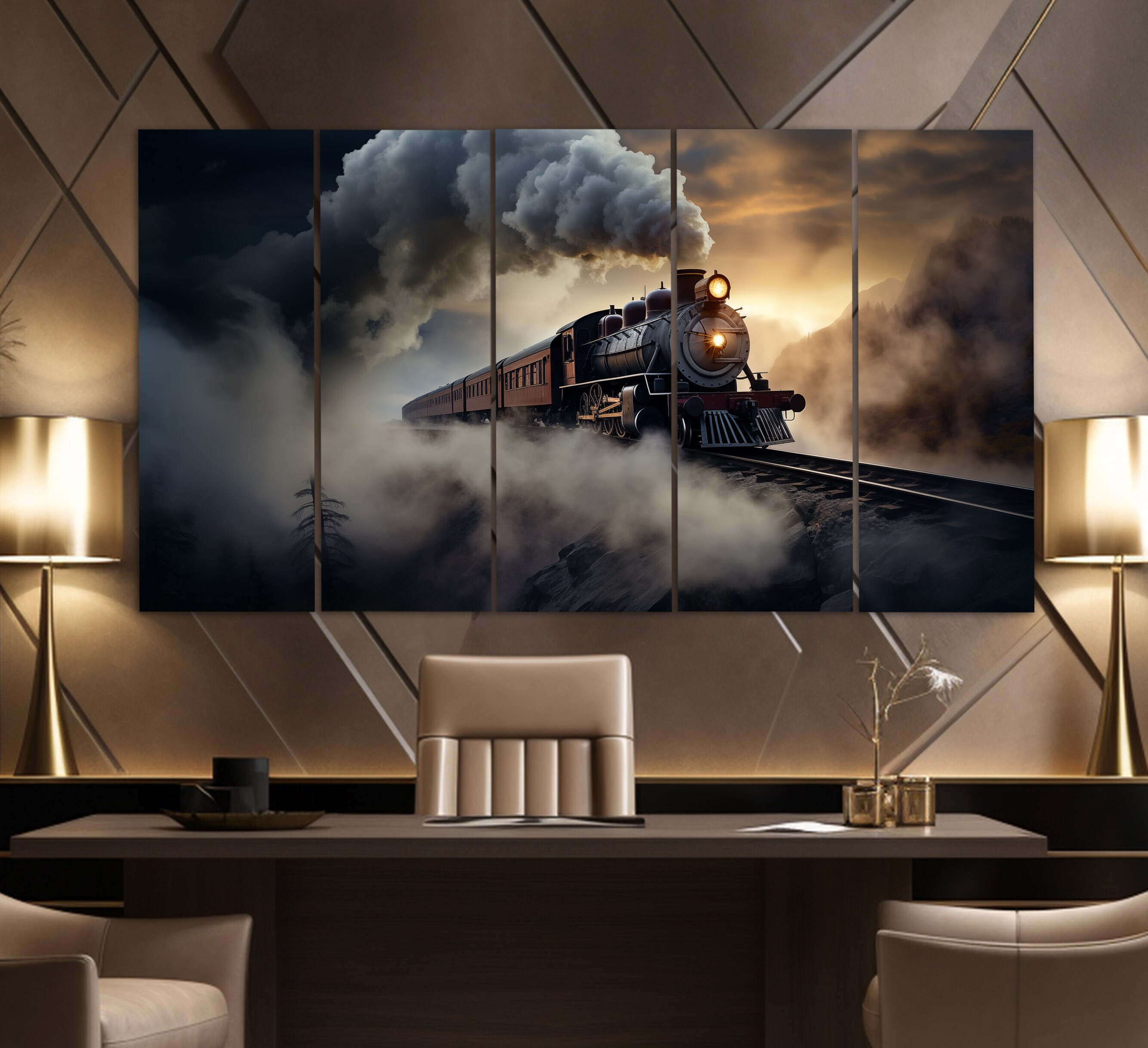 Steam Locomotive Canvas Print in a Vintage Oil Painting Style, Trains ...