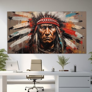 Native American Wall Art, Indian Chief Canvas Print in a Vintage Oil ...