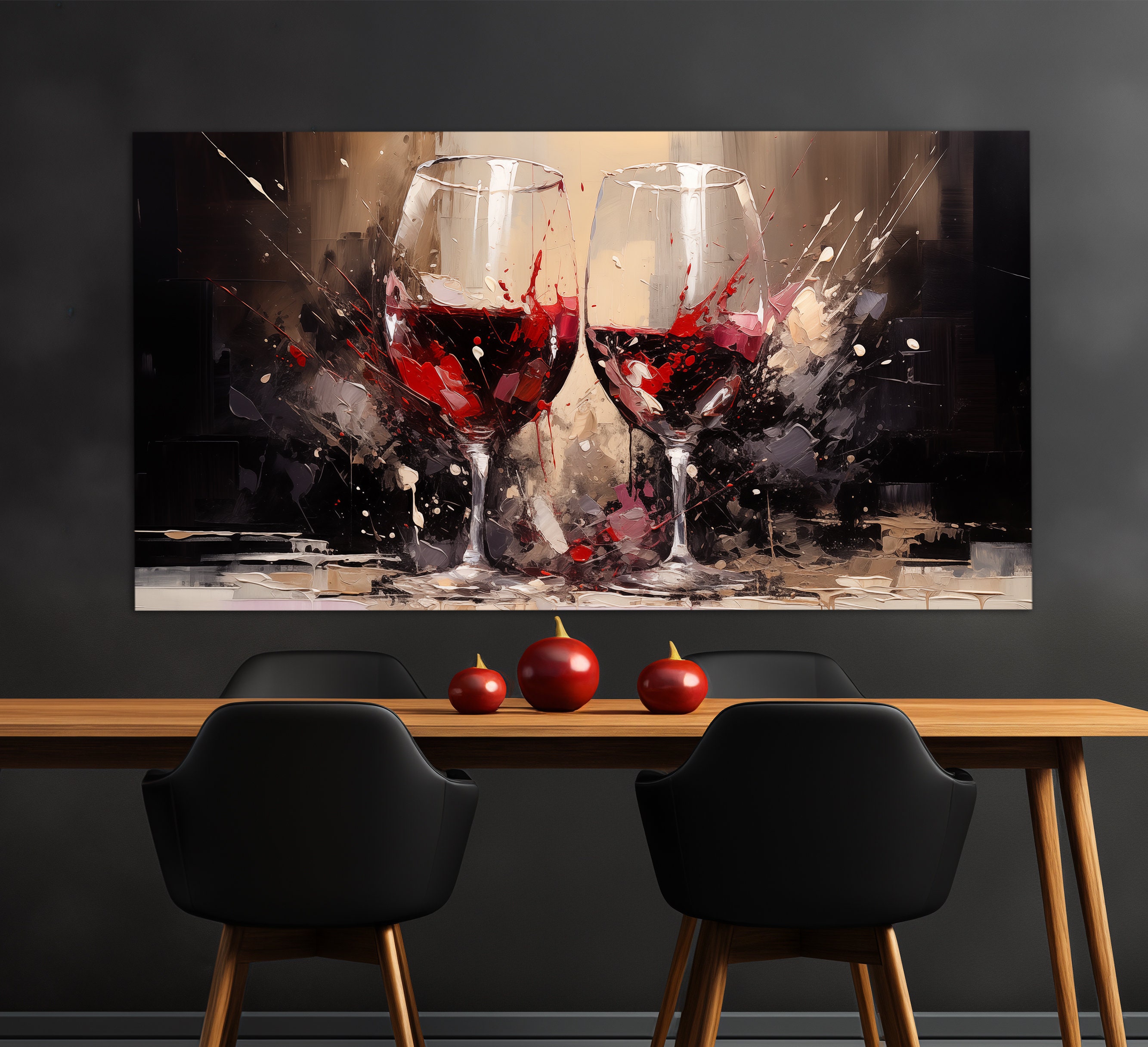 Wine Canvas Wall Art, Abstract Red Wine Glasses Canvas Print, Kitchen ...