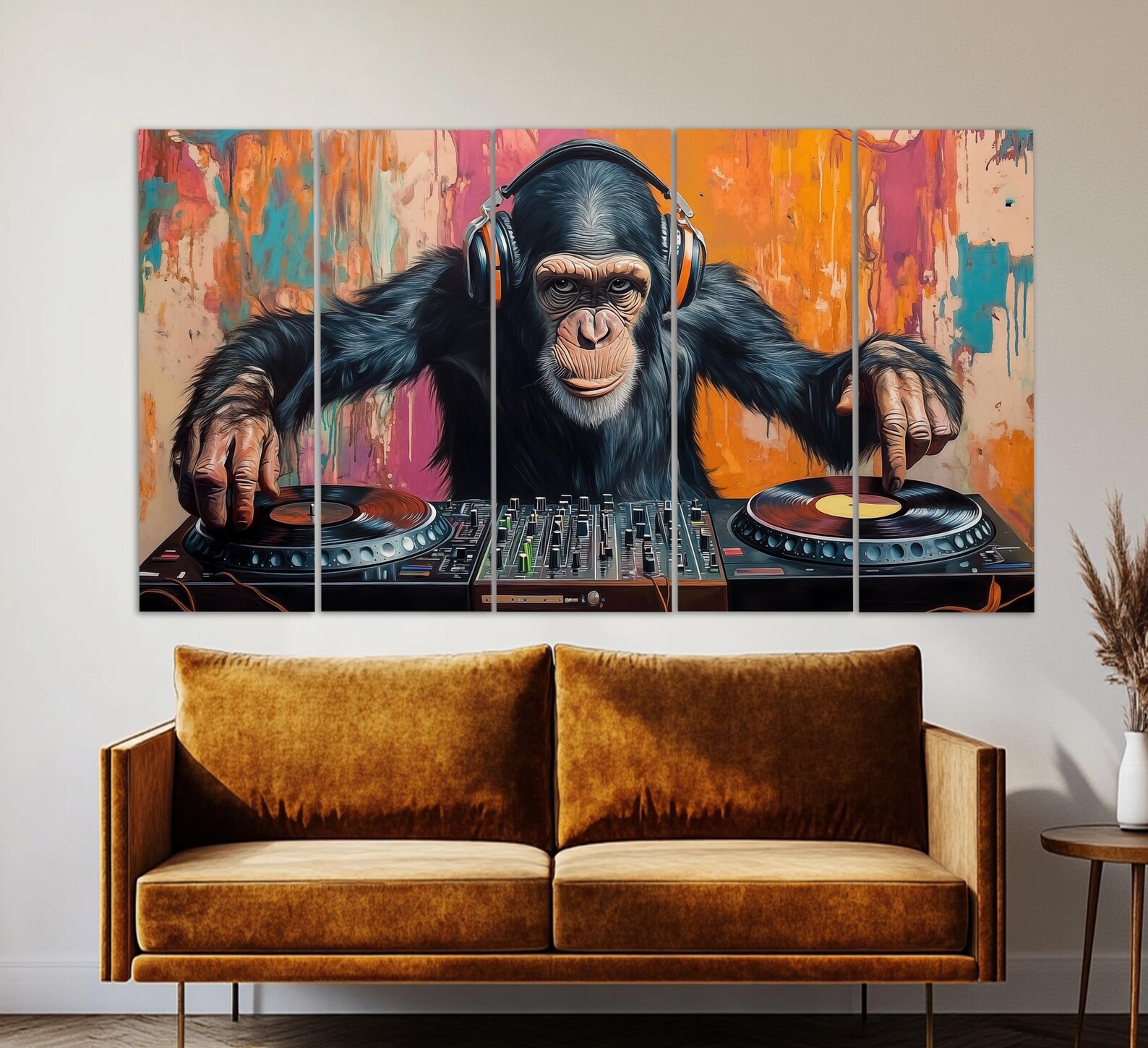 Monkey DJ Canvas Print in Abstract Painting Style, Disco Painting, DJ ...